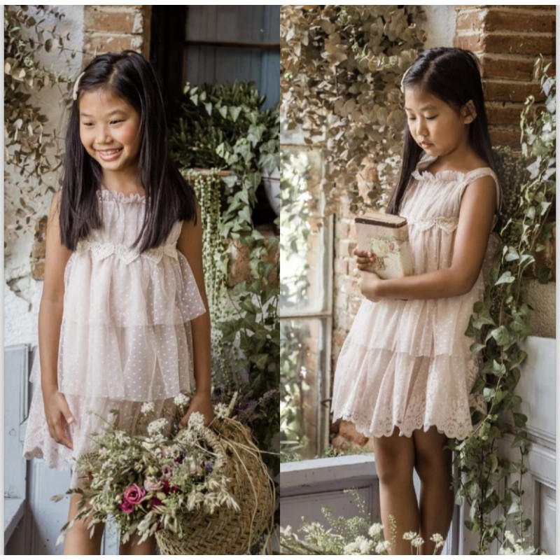 Vestido niña DAFNE Rosa empolvado ceremonia Marta y Paula moda infantil